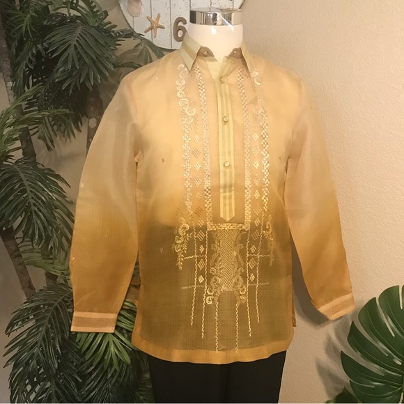 Shirts | Matt Gold Monochromatic Pina Cocoon Barong Tagalog With ...